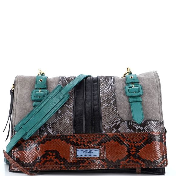 Prada | Bags | Prada Etiquette Shoulder Bag Python And Leather Medium Multicolor | Poshmark